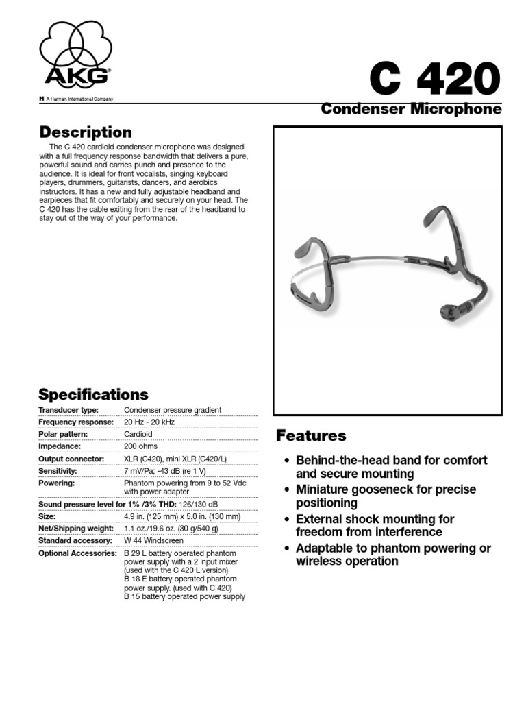 AKG C 420 Datasheet | PDF