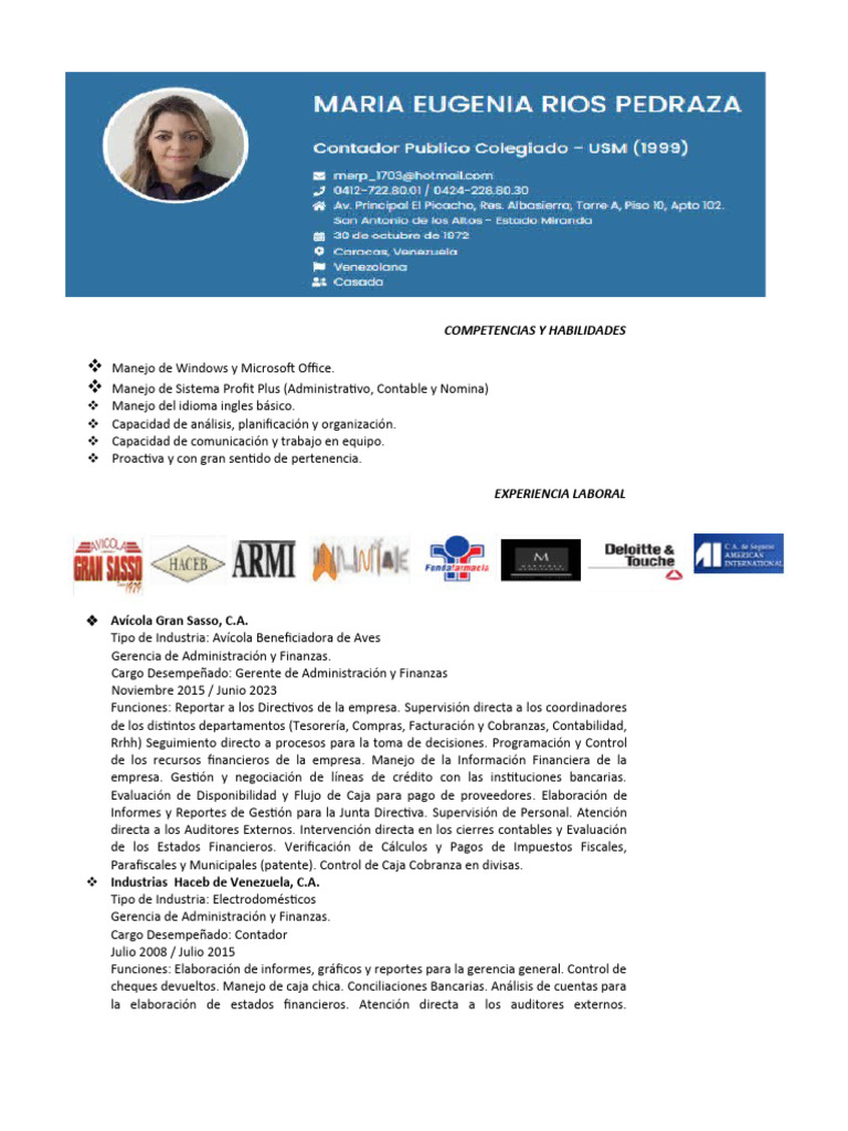 CV Maria Eugenia Rios Pedraza | PDF | Contabilidad | Economias