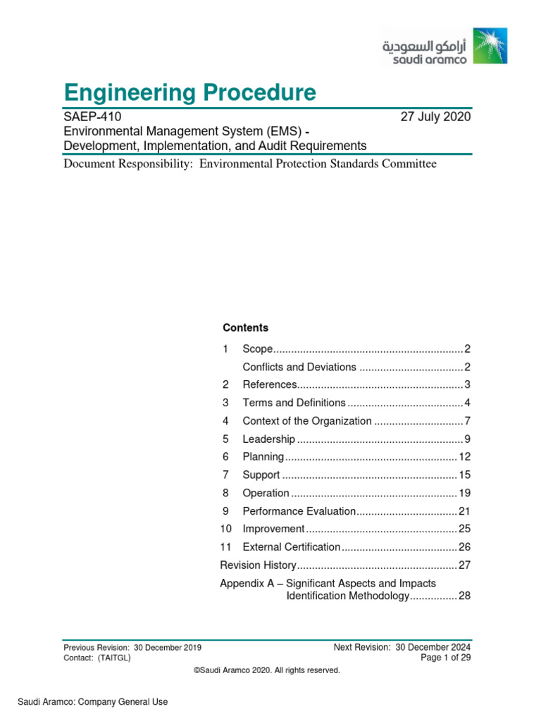 SAEp 410 - Environmental Management System (EMS) - Development, Implementation | PDF