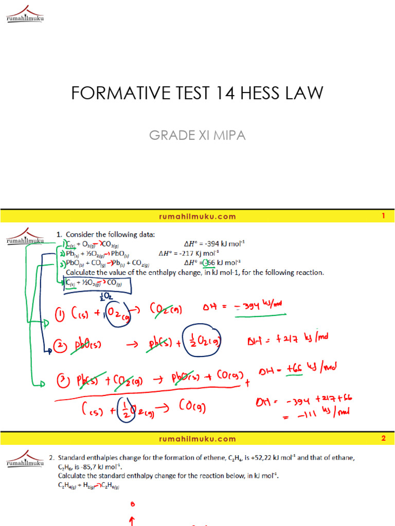 Formative Test 14: Hess's Law XI MIPA | PDF