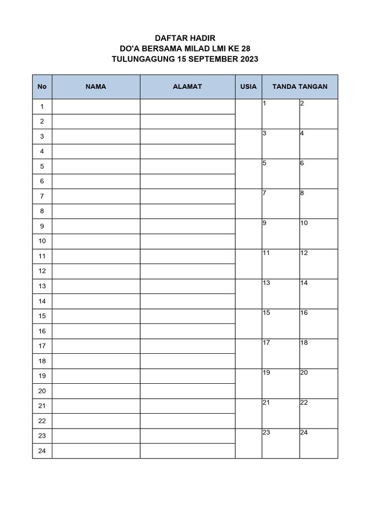 Contoh Daftar Hadir Rapat Dinas Format Excel Word Dan PDF | PDF