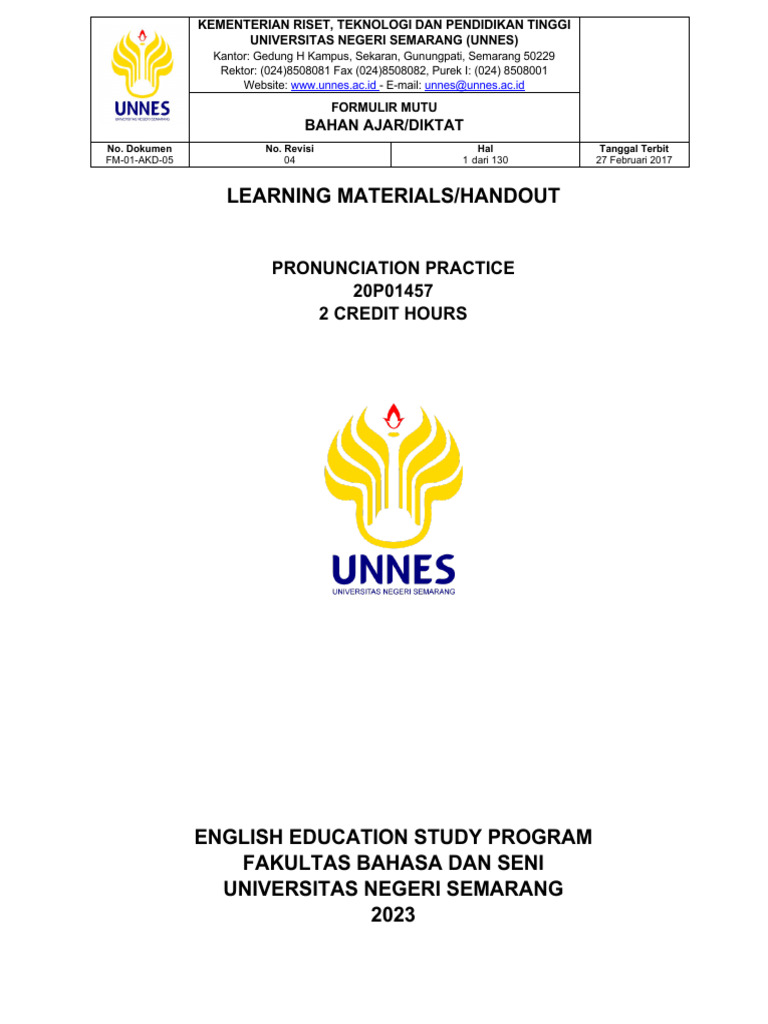 Bahan Ajar Pronunciation Practice BA - Pronunciation Practice - 2023 ...