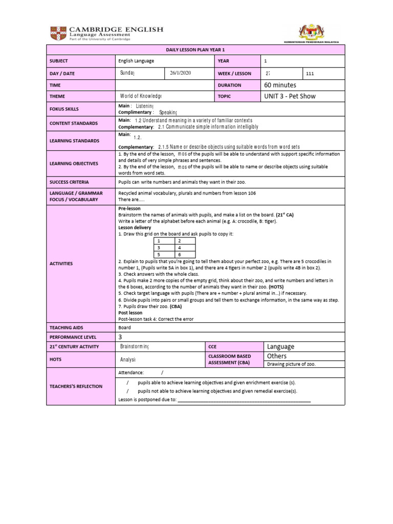 RPH Bi Year 1 (L111-115) | PDF