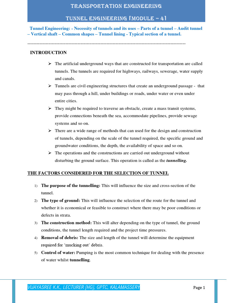 TUNNELLING -4TH MODULE | PDF