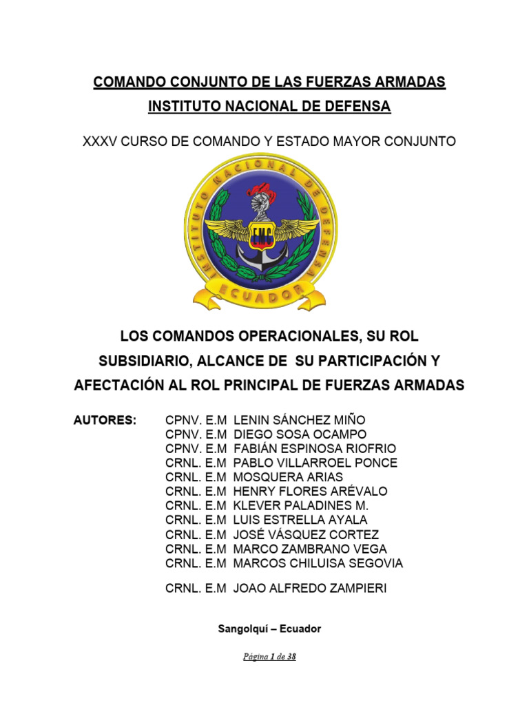 Los Comandos Operacionales, Su Rol Subsidiario, Alcance de Su ... Los Comandos Operacionales, Su Rol Subsidiario, Alcance de Su ...