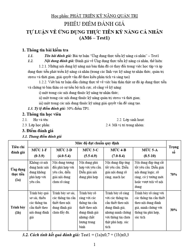 HRM3002 - Rubric Test1 For Essay (AM6 - Test1) - 12223 | PDF