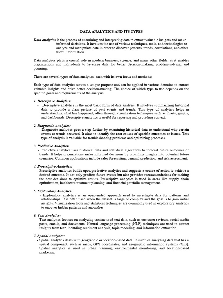 Data Analytics and Its Types | PDF | Analytics | Data Analysis