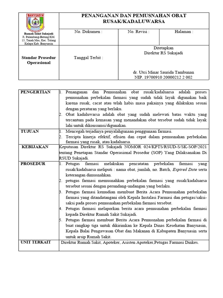 Sop Penanganan Dan Pemusnahan Obat Exp | PDF
