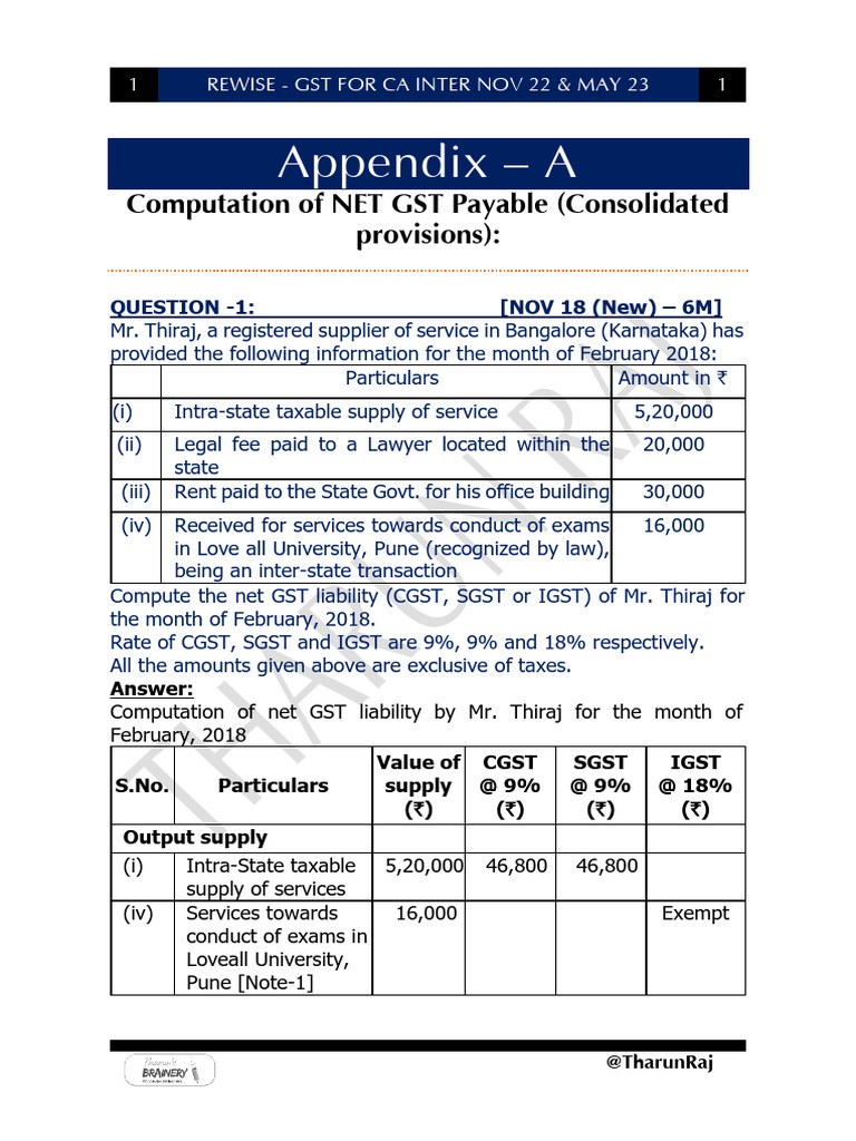 Questions On Computation of Net GST Payable | PDF | Value Added Tax | Taxes