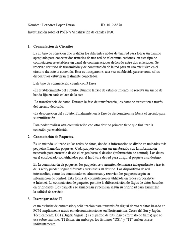 Señalización DS0 y Conmutación T1 | PDF