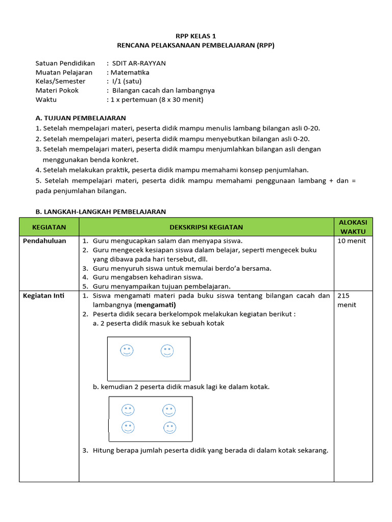 RPP MTK Kelas 1 | PDF