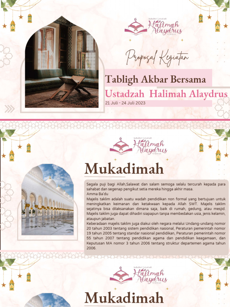 Proposal Tabligh Akbar Bersama Ustadzah Halimah Alaydrus (New) Tanpa RAB 180723 | PDF