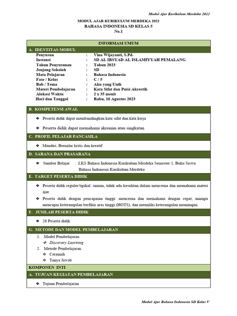 B Indo Puisi Akrostik Dan Kata Sifat (Husein) | PDF