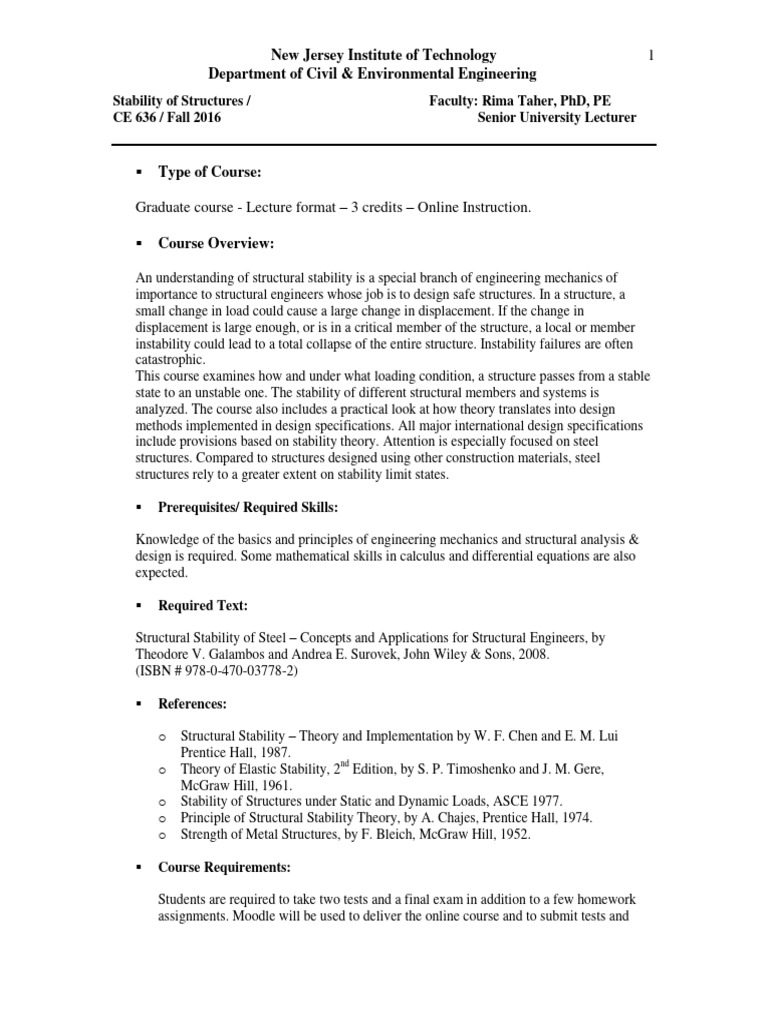 Ce 636 Stability of Structures | PDF