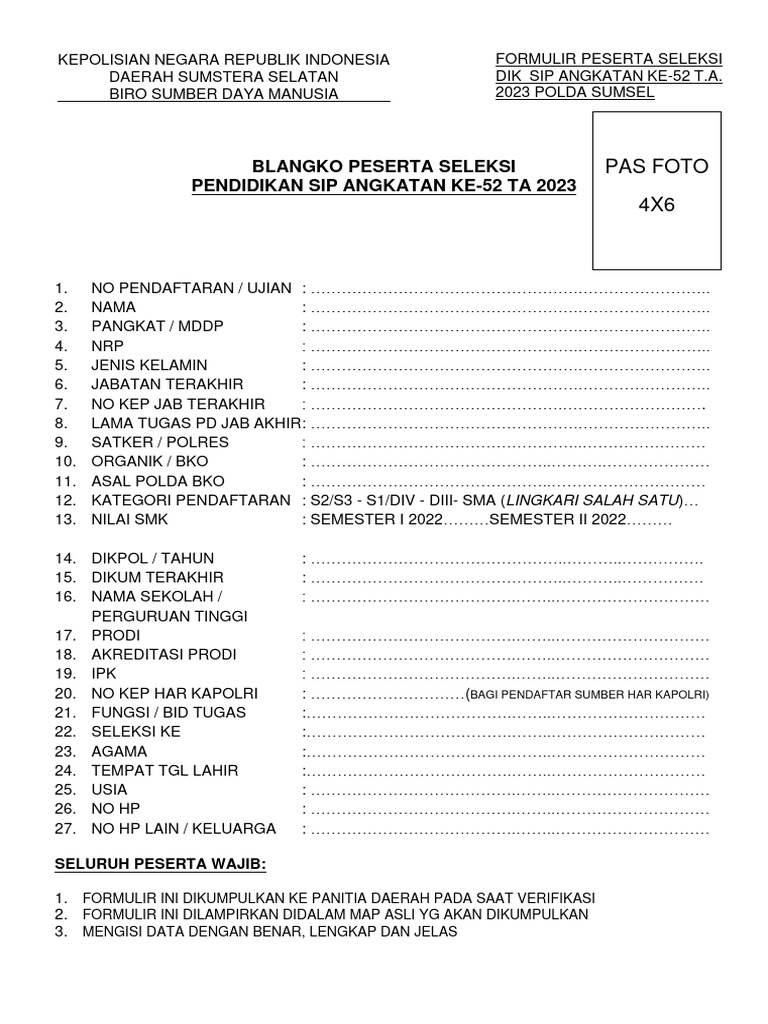 Blangko Pendaftaran Sip Ta. 2023 | PDF
