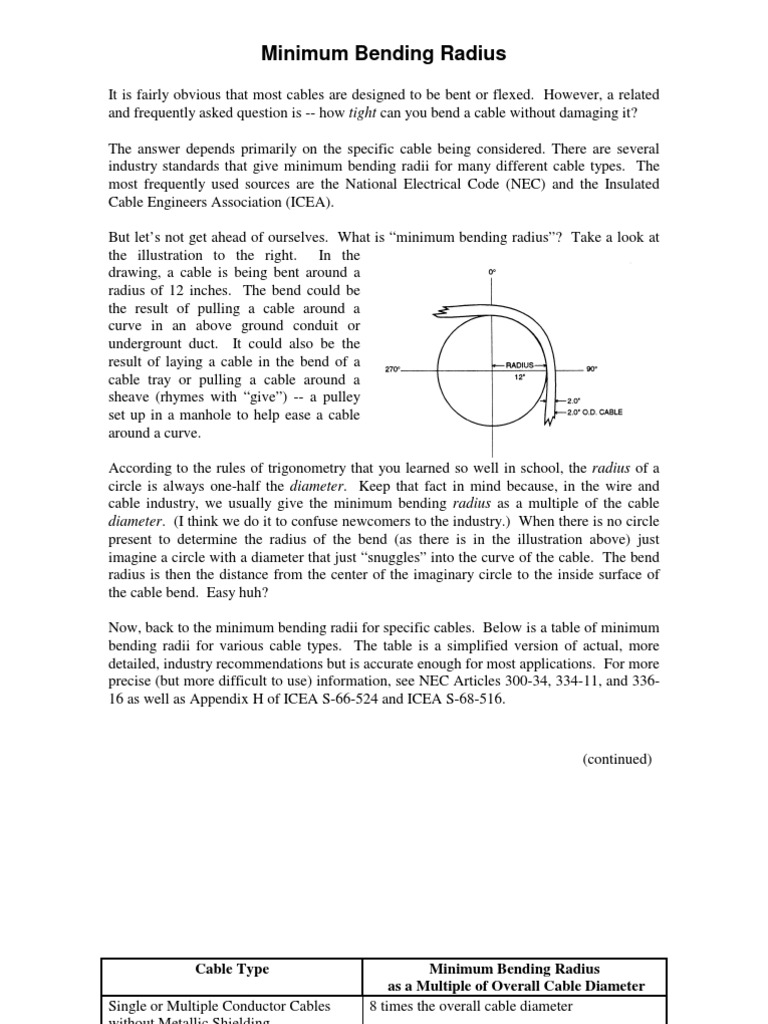 Cable Bending Radius | Download Free PDF | Cable | Manufactured Goods