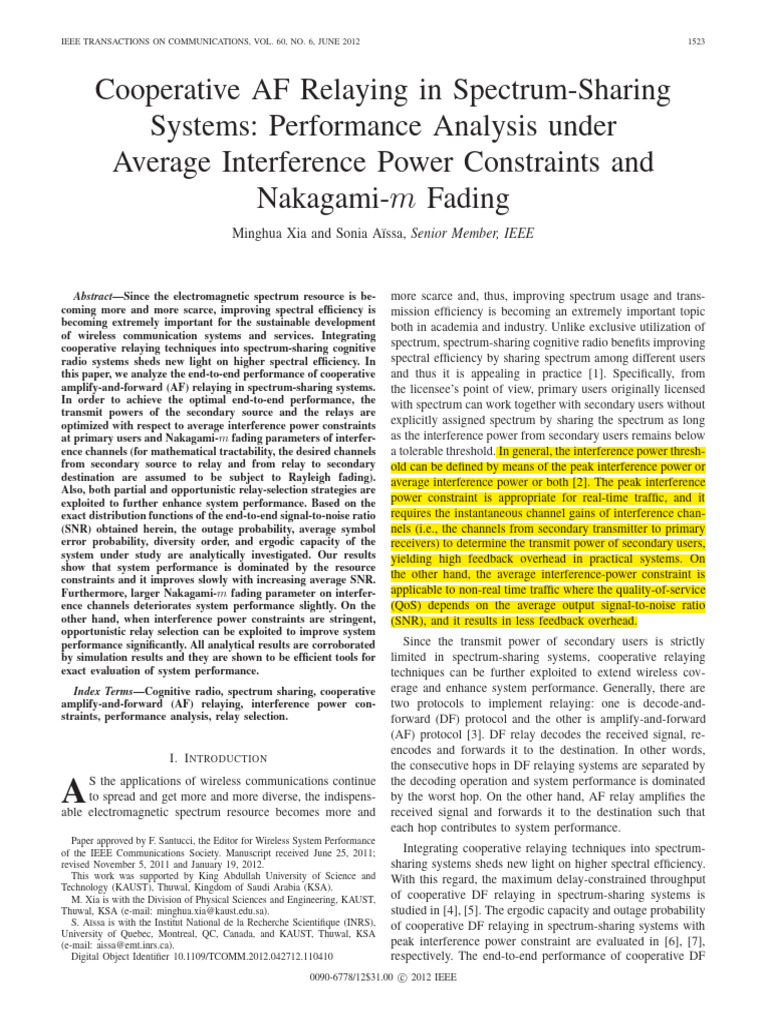 Cooperative AF Relaying in Spectrum-Sharing Systems Performance ... Cooperative AF Relaying in Spectrum-Sharing Systems Performance ...