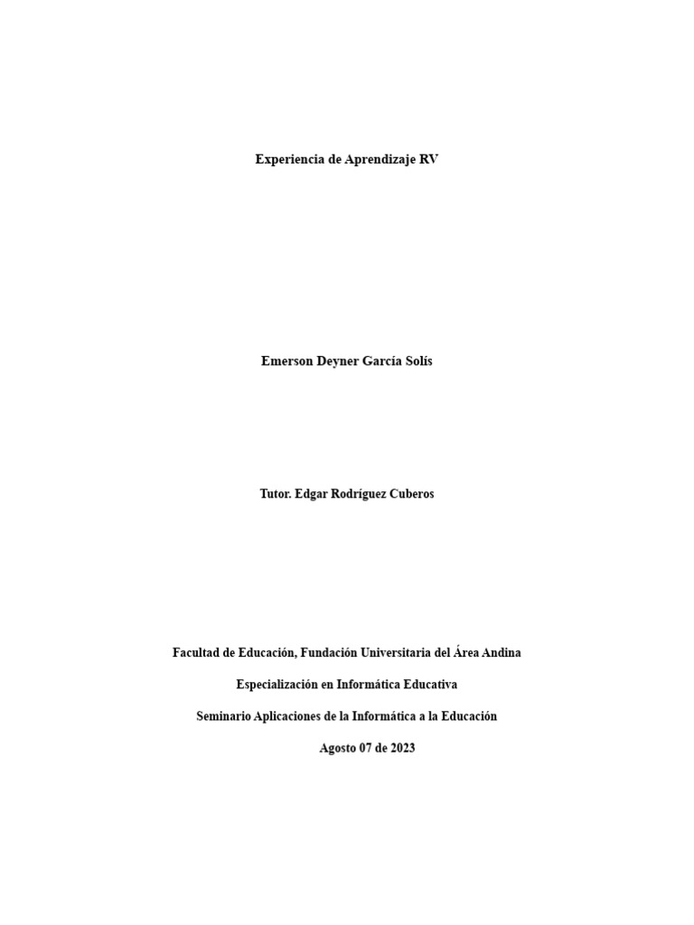 Experiencia De Aprendizaje Rv Pdf