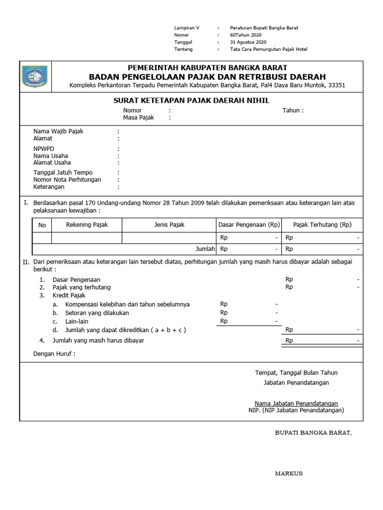 Form Surat ketetapan pajak daerah nihil | PDF
