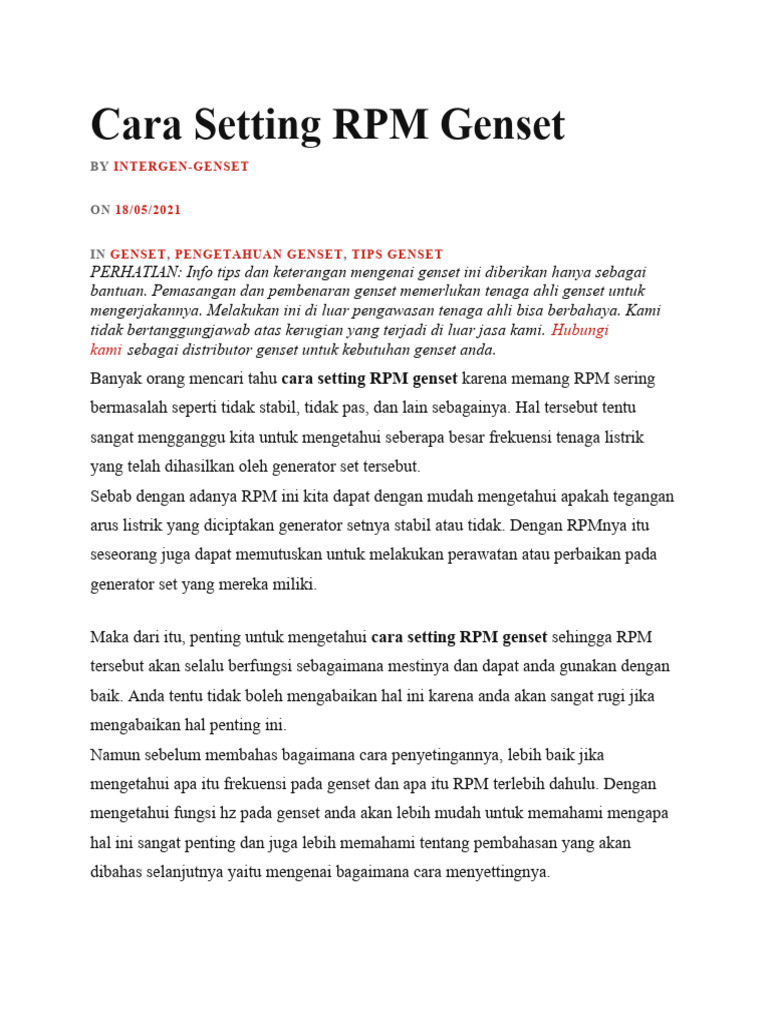 Cara Setting RPM Genset | PDF | Sains & Matematika | Komputer