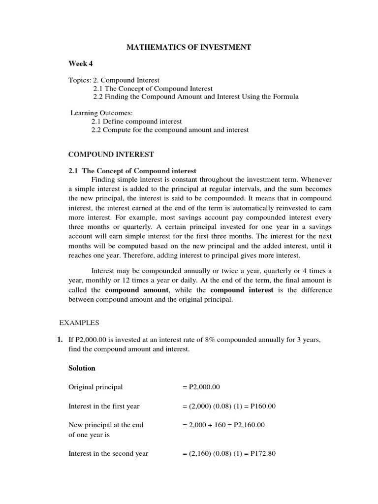 Math 212 - Topic 2a Compound Interest | PDF