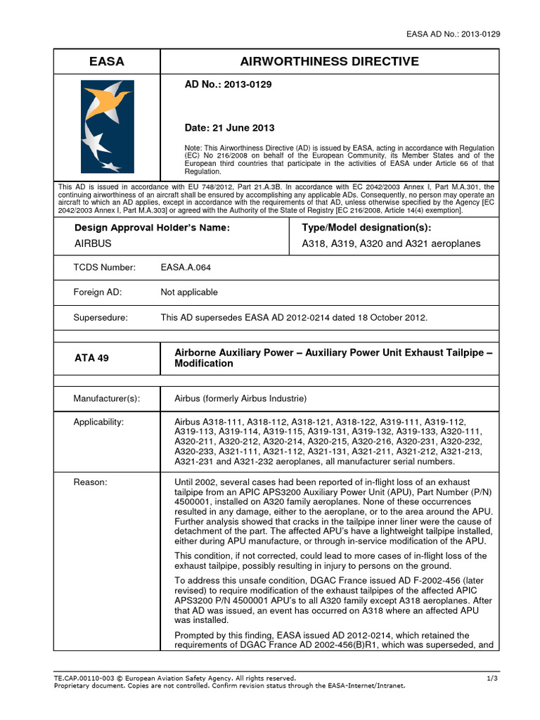 Easa Ad 2013-0129 1 | PDF | Aircraft | Aviation