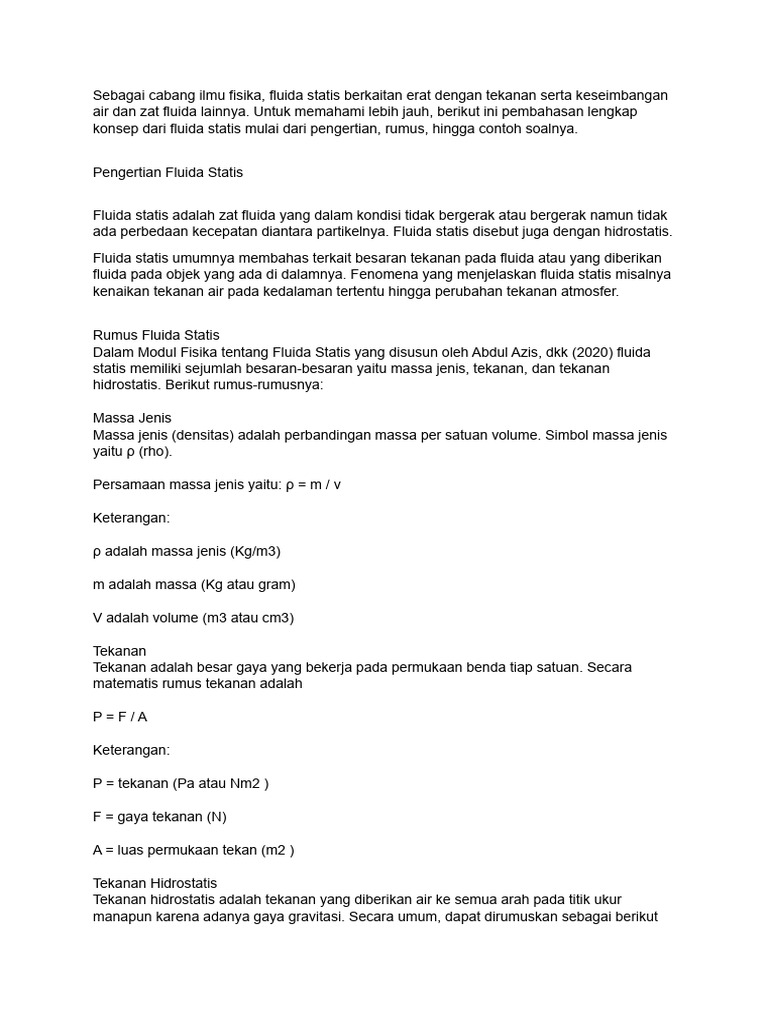 Rangkuman Fluida Statis | PDF