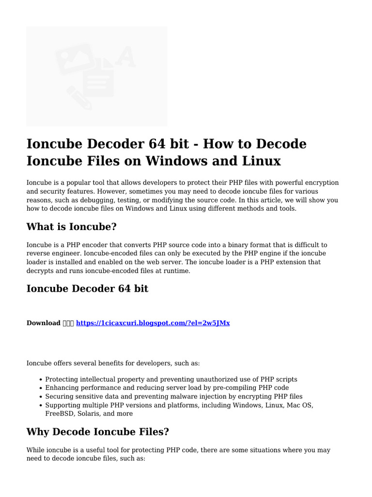 Ioncube Decoder 64 Bit - How To Decode Ioncube Files On Windows and Linux | PDF