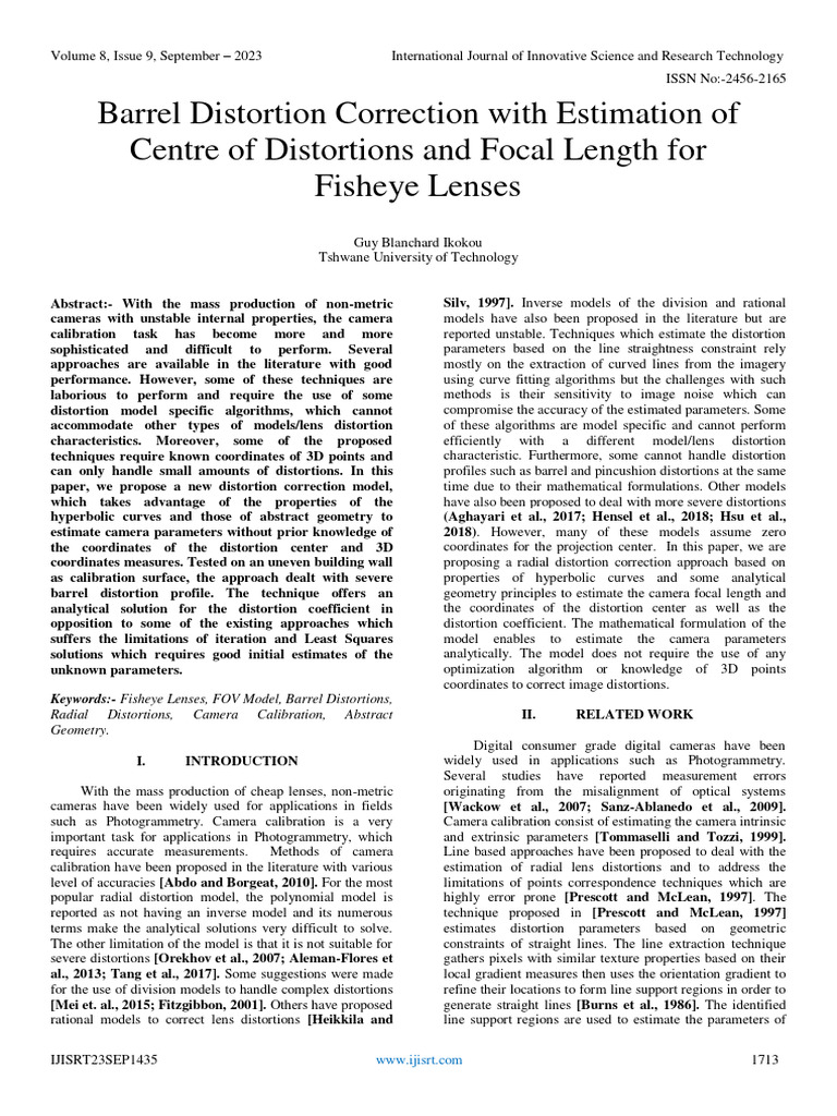 Barrel Distortion Correction With Estimation of Centre of Distortions and Focal Length For ...