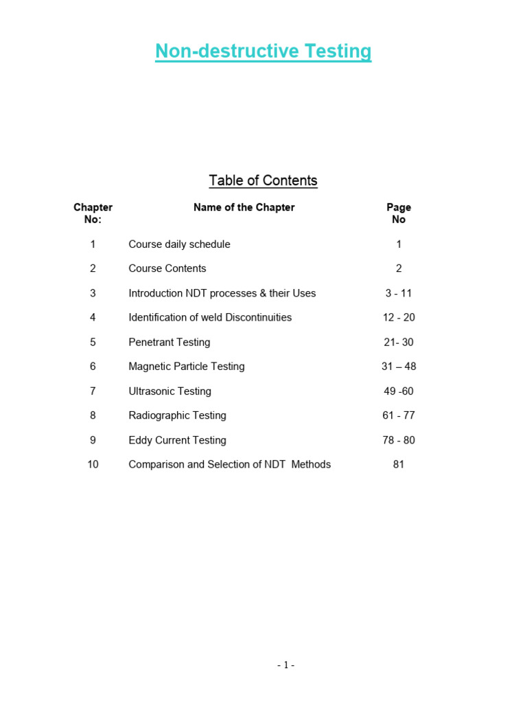 Non Destructive Testing: Table of Contents | PDF