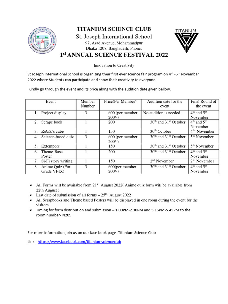 Notice From Titanium Science Club | PDF | Art