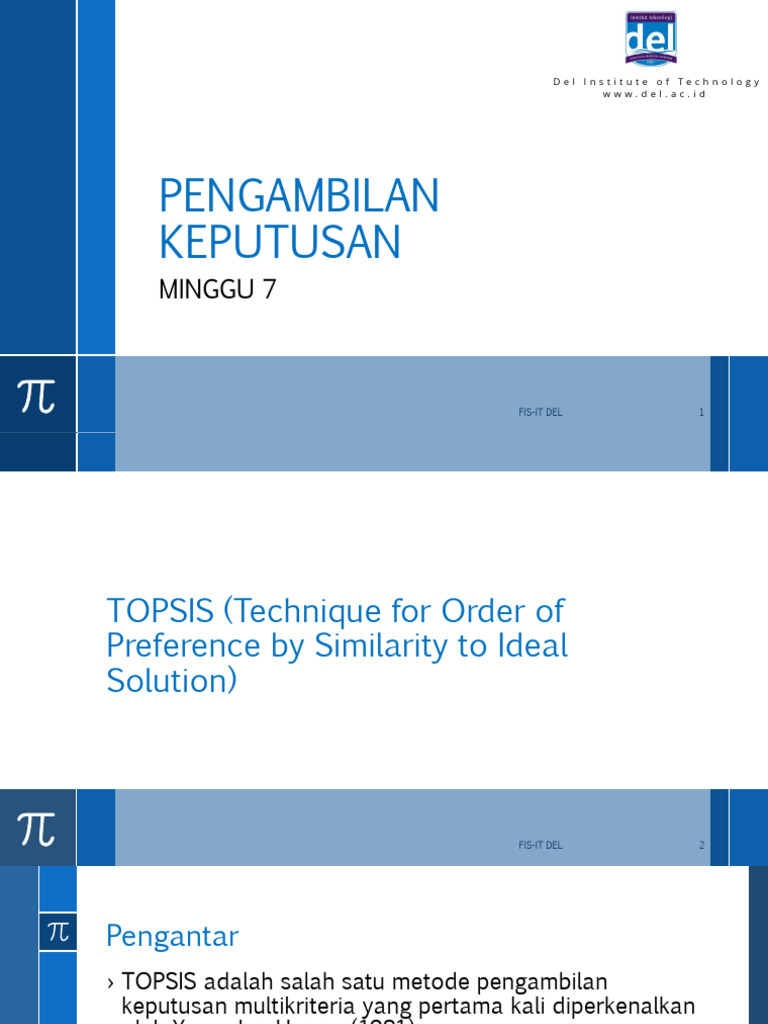 Minggu 7 TOPSIS | PDF | Metode & Bahan Ajar