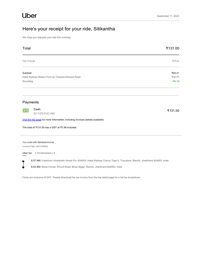 Uber Receipts India | PDF