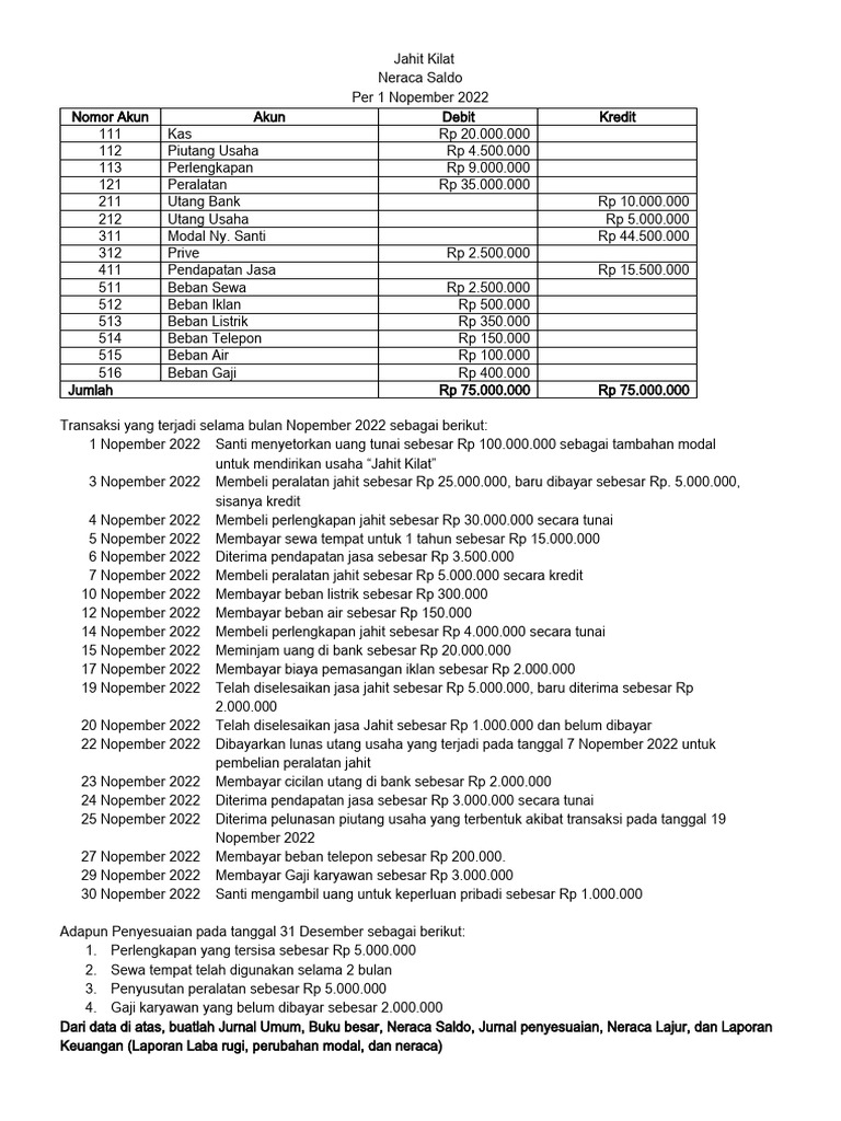 Berikut Neraca Saldo Jasa Kilat | PDF