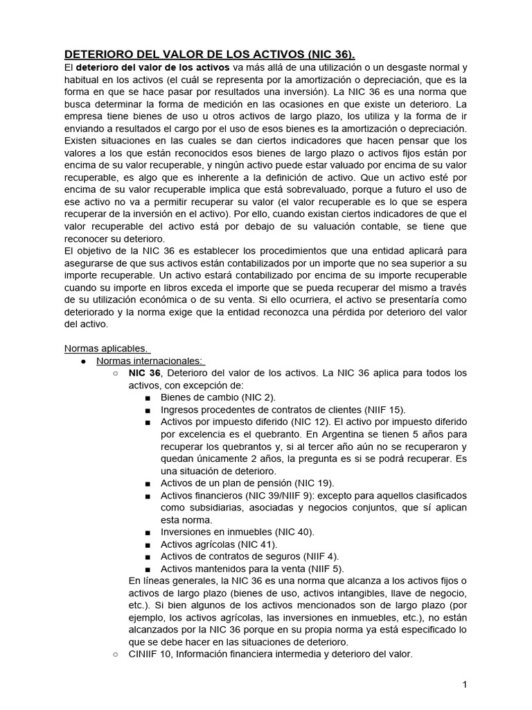 Deterioro Del Valor de Los Activos (Nic 36) | PDF