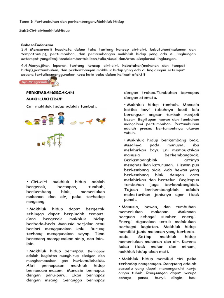 Modul BHS Indonesia Kelas 3 Tema 1 | PDF | Pengembangan Diri ...