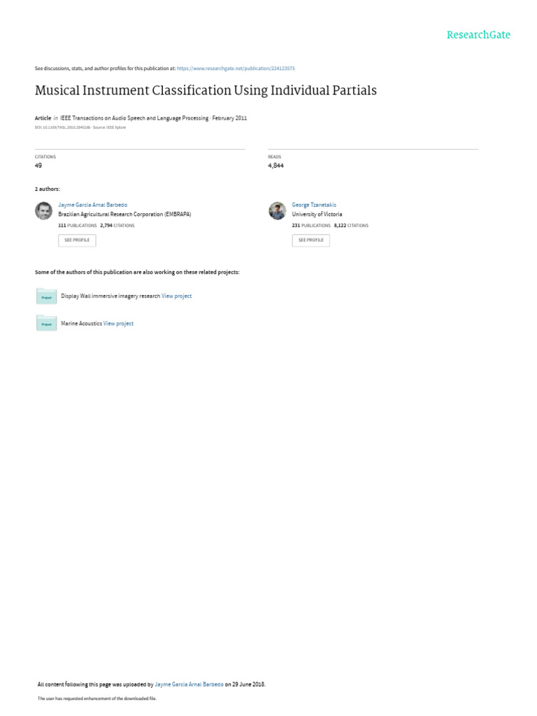Musical Instrument Classification Using Individual Pdf Discrete Fourier Transform Support