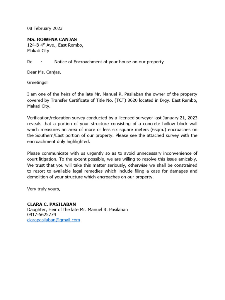 Demand Letter-Enchroachment | PDF