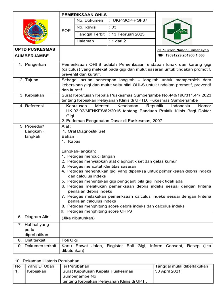 5. Sop Pemeriksaan Ohis | PDF