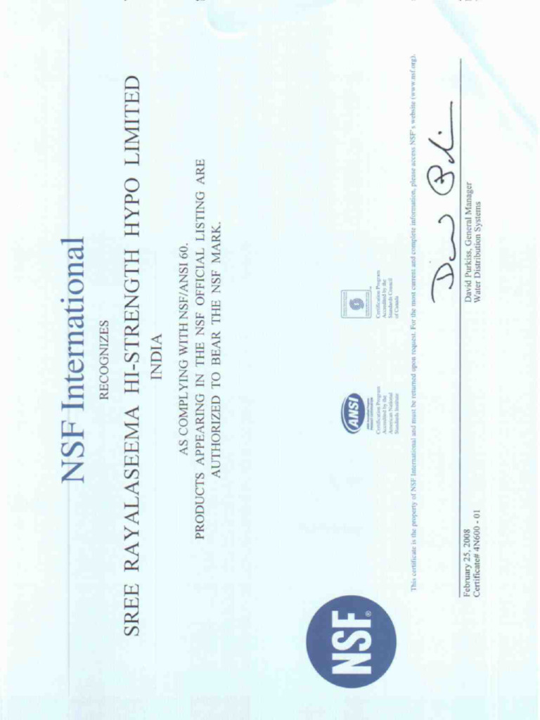 NSF Certificate - SRHHL | PDF