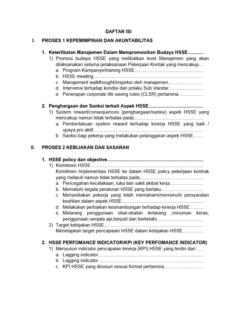 1 Daftar-Isi-Hse-Plan Hal 1 & 2 | PDF