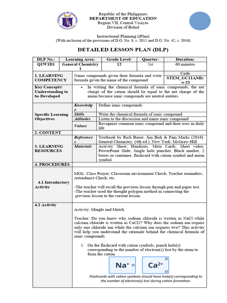 PLP Gchem1 Q1 W2 D3 | PDF | Ion | Ionic Bonding