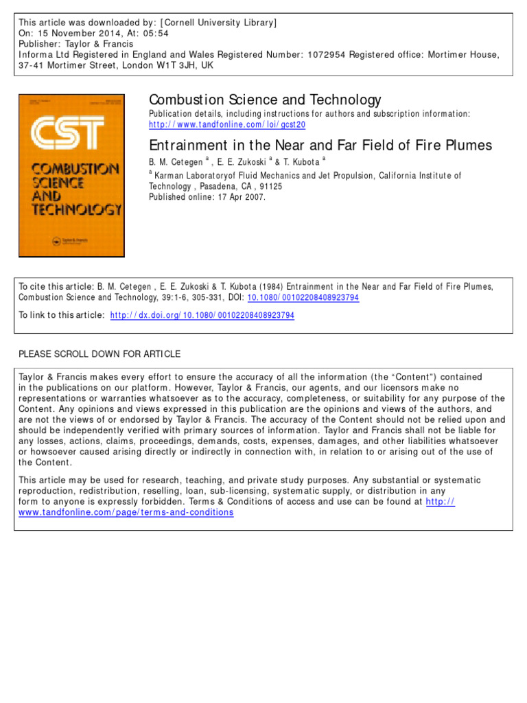 Cetegen, B. M., Zukoski, E. E., & Kubota, T. Entrainment in The Near ...