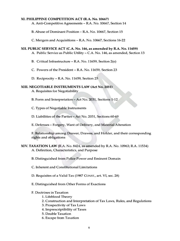 2024 Bar Syllabus Taxation Law | PDF