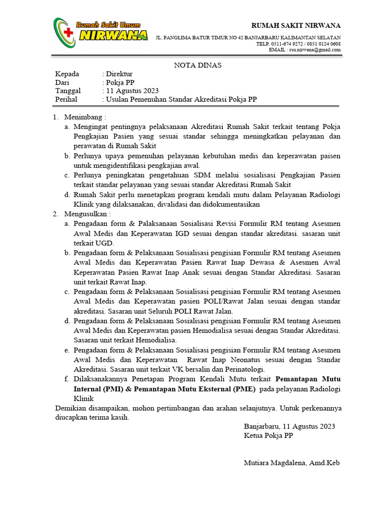 Nota Dinas Pokja PP | PDF