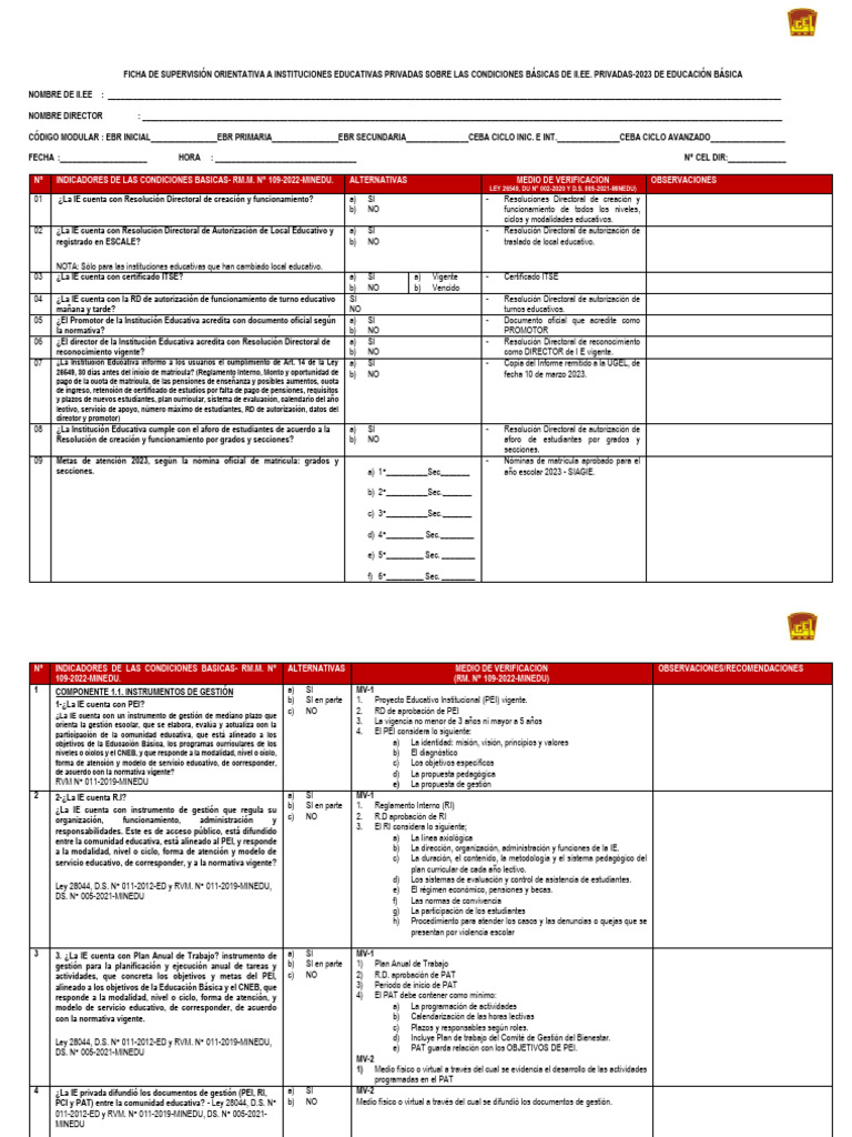 Ficha de Supervisión Orientativa 2023. | PDF | Plan de estudios