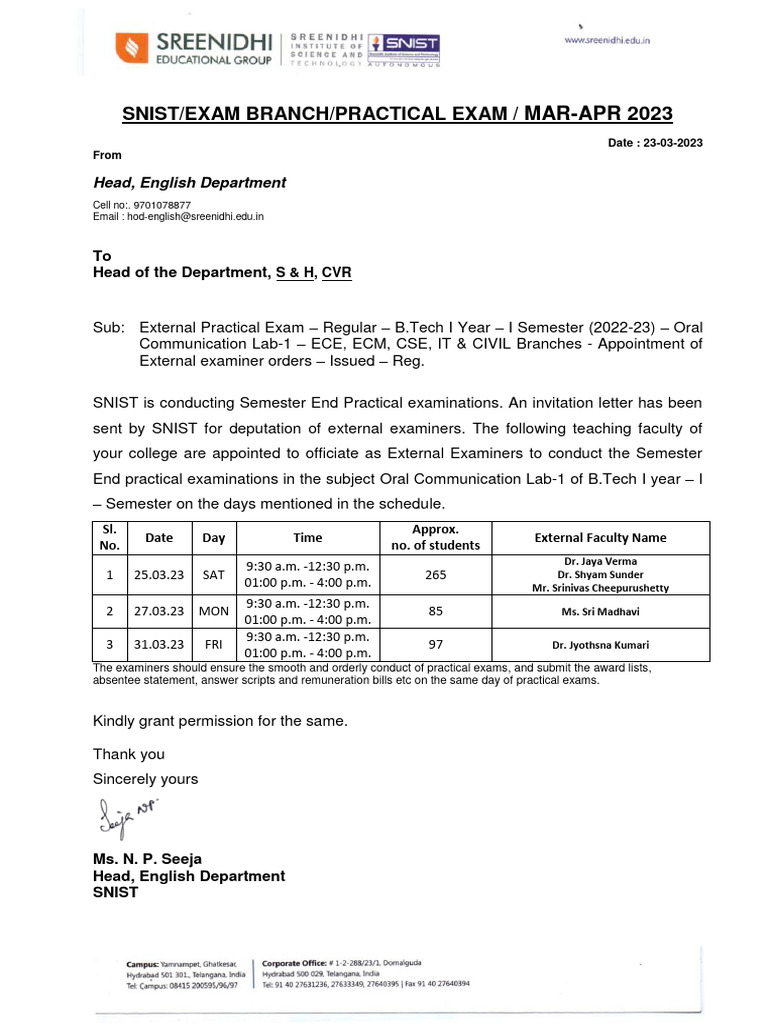 CVRCE Invitation To External Examiners 23-03-2023 | PDF | Career & Growth