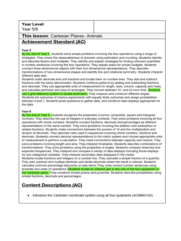 Cartesian Planes - Plotting Animals | PDF