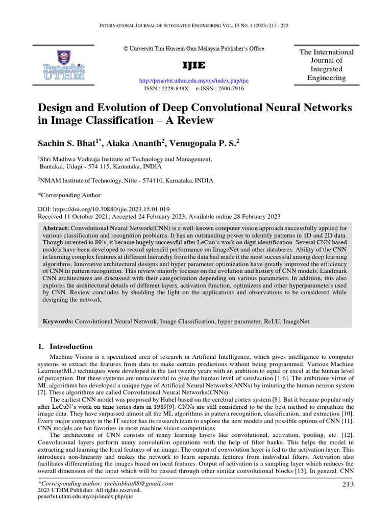 Design and Evolution of Deep Convolutional Neural Networks in Image Classification - A Review | PDF