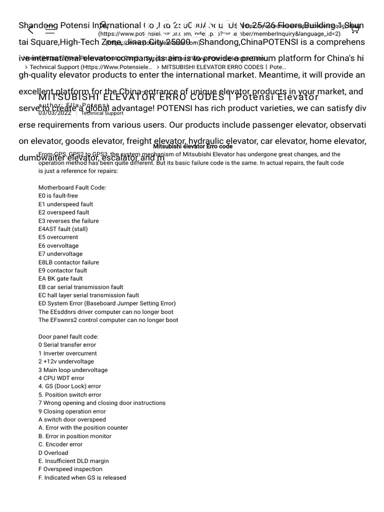 Mitsubishi Elevator Error Codes Guide | PDF